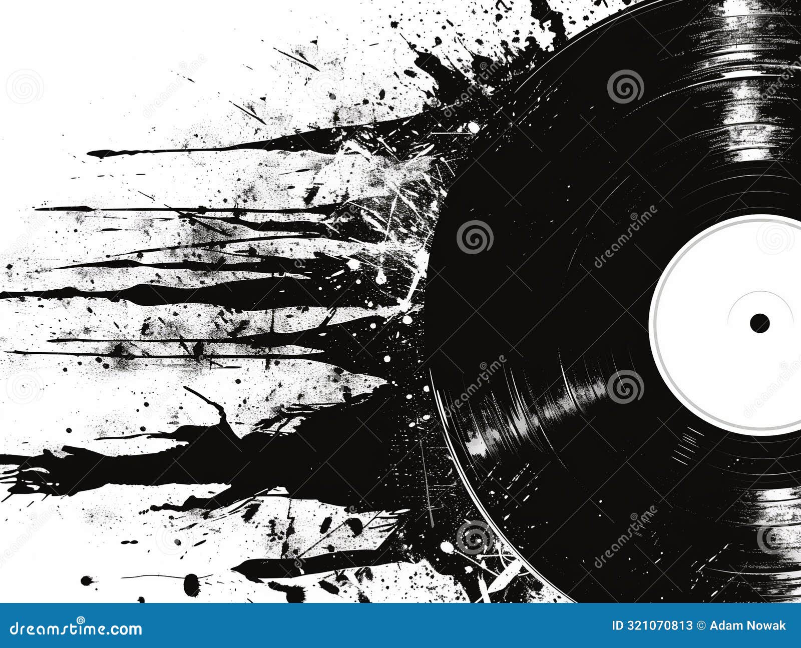 Vinyl Record with Bold Splatter Effects in Black and White Stock ...