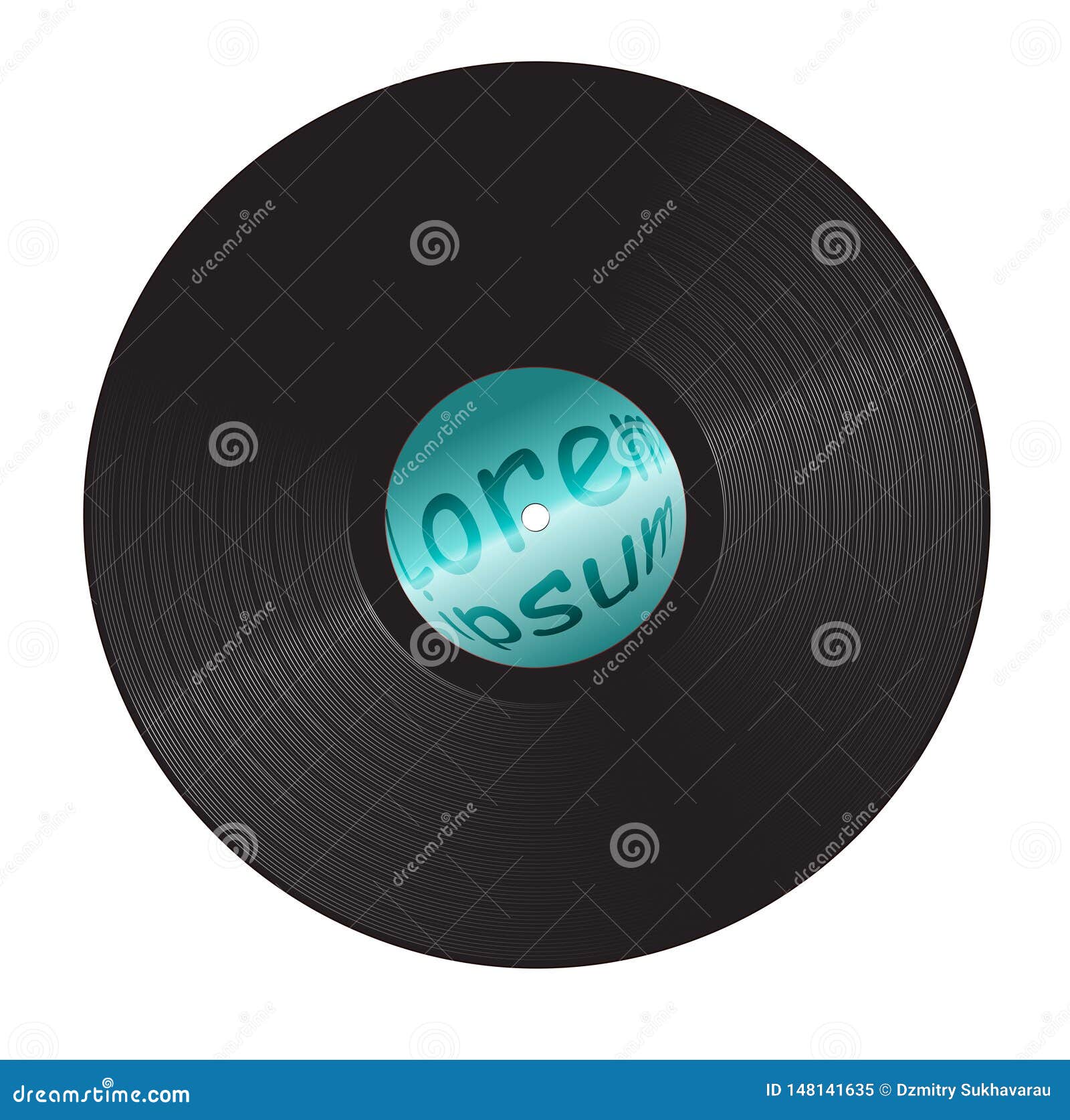 Vinyl Record. with Cyan Label Over White Background Stock Illustration ...