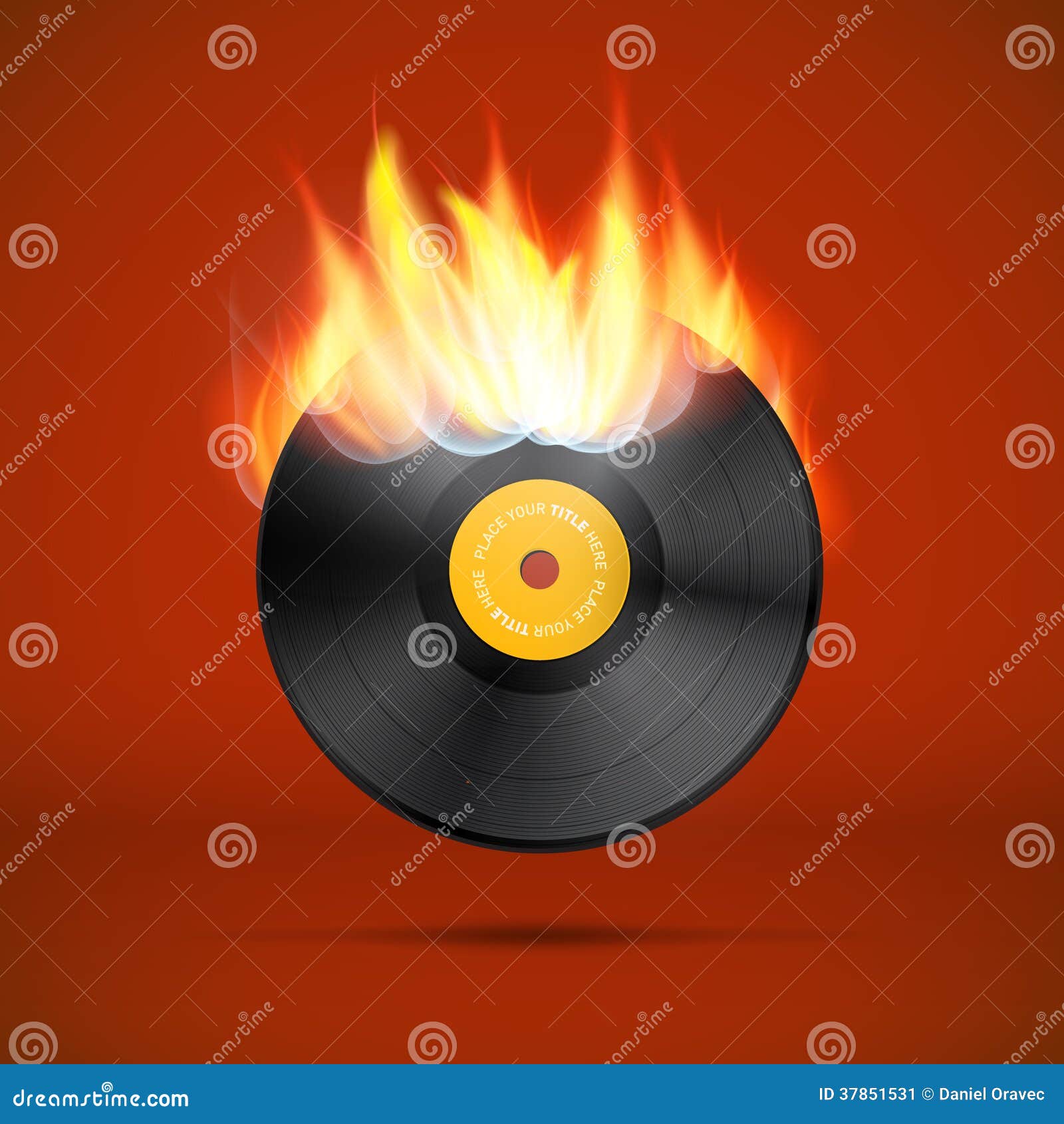 Vinyl Record Disc in Flames Stock Vector - Illustration of retro, sign ...