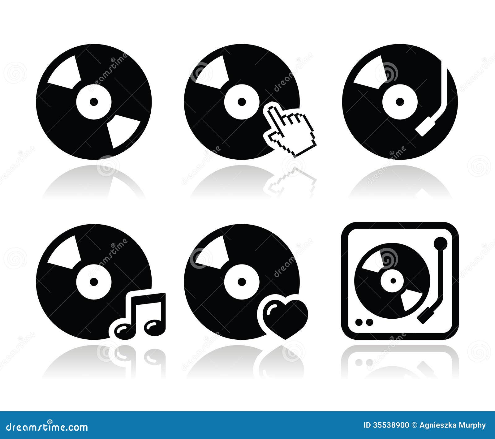 Vinyl record, dj icons set stock illustration. Illustration of analogue ...