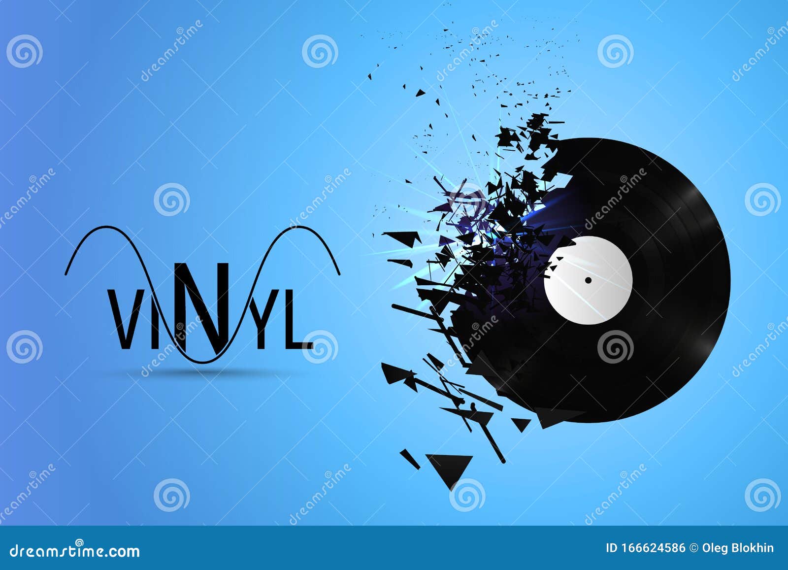 Vinyl Record Exploded into Small Pieces Vector Illustration. Music Logo ...
