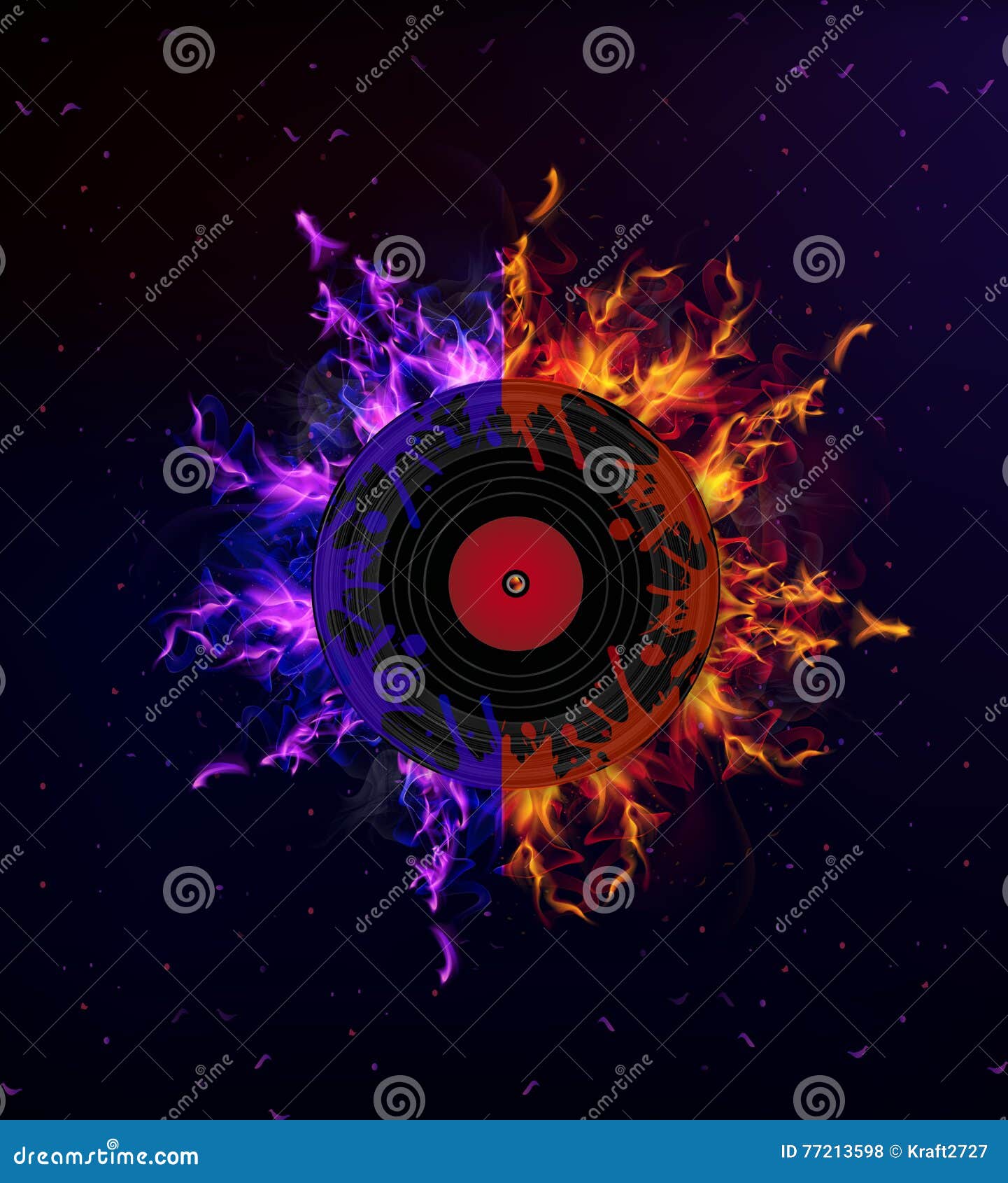 Vinyl record in the fire stock vector. Illustration of funky - 77213598