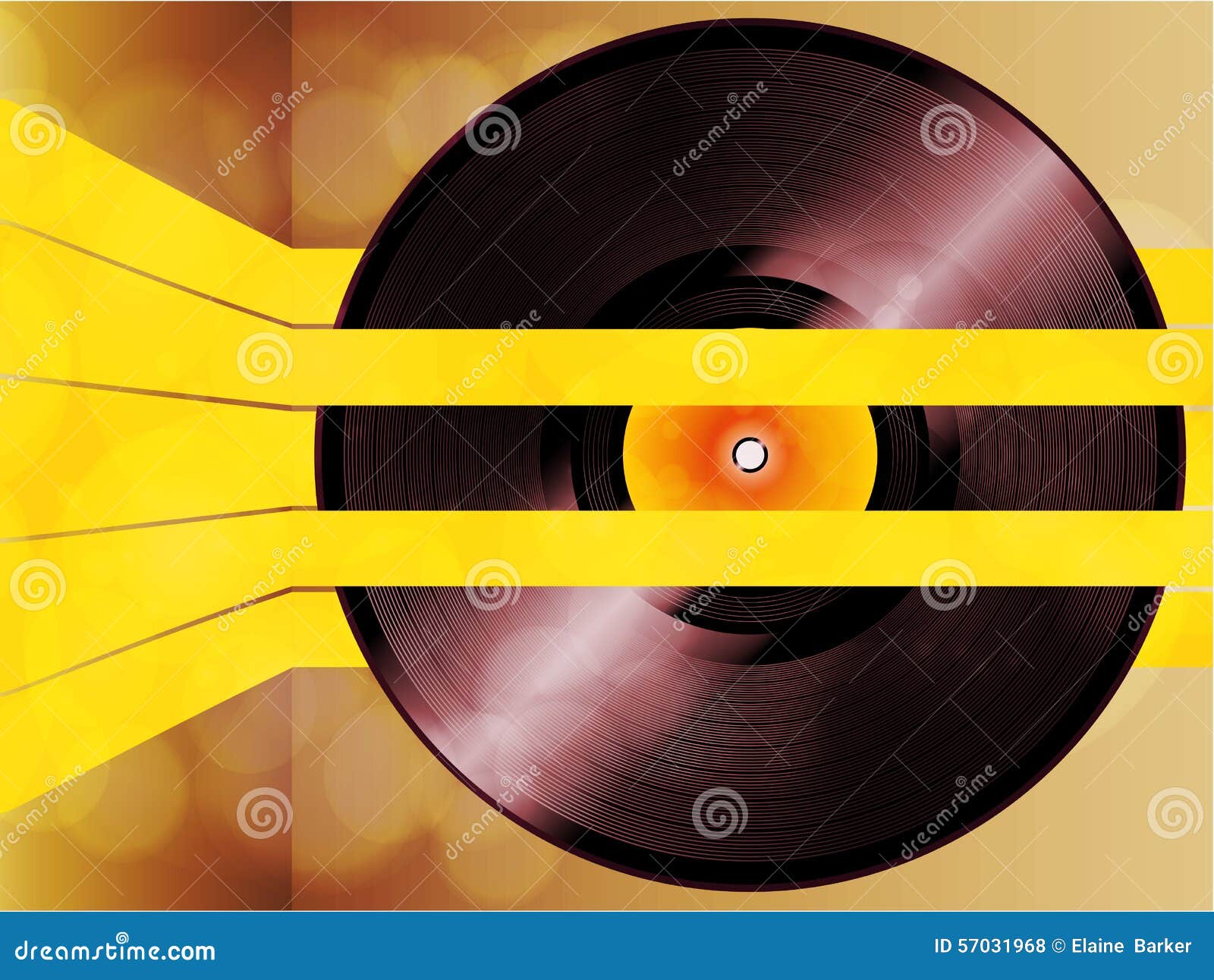 Vinyl Record Glowing on Yellow Stripes Stock Illustration ...