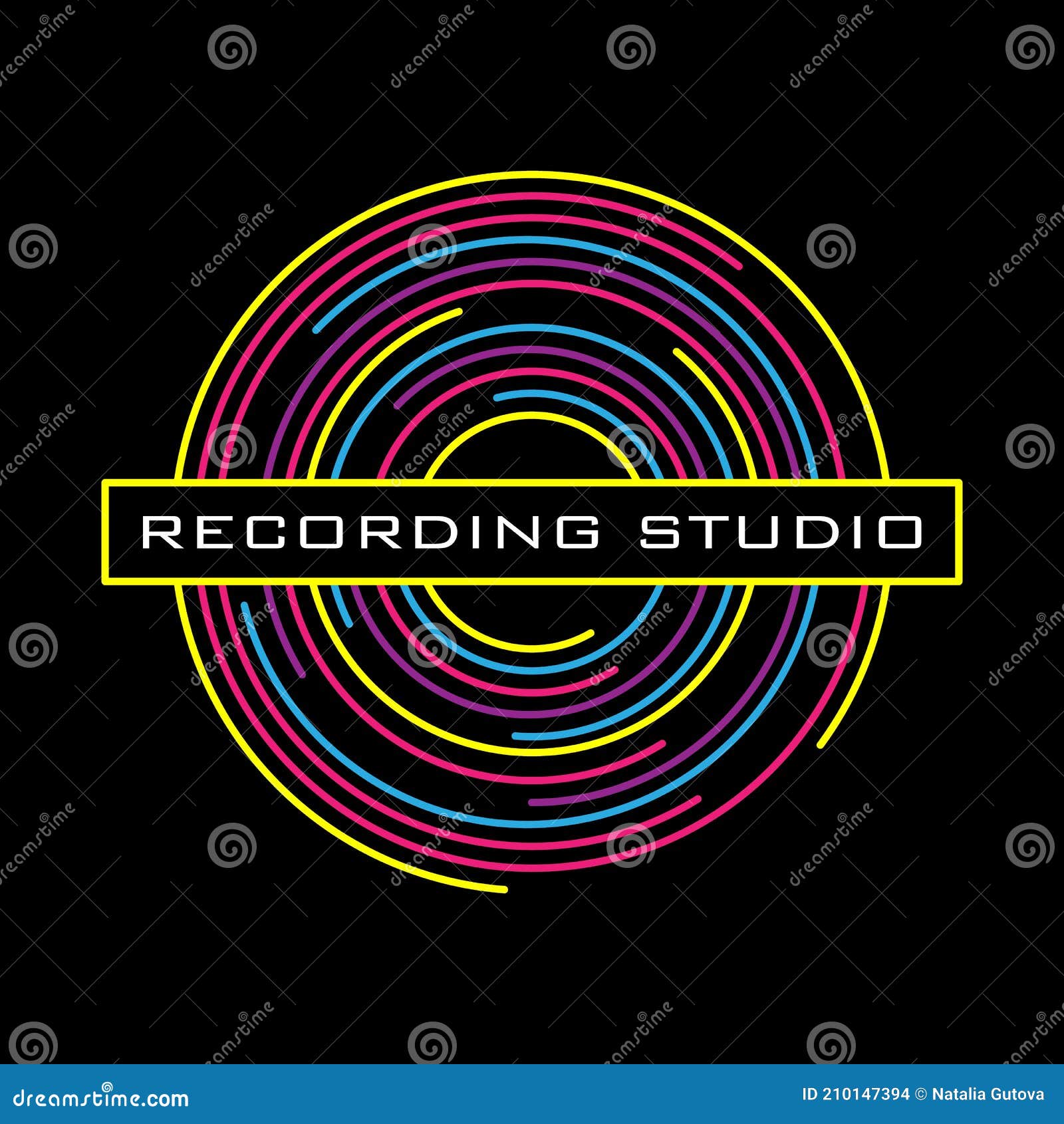 Vinyl Record Logo for a Recording Studio. Vinyl Line on a Black ...