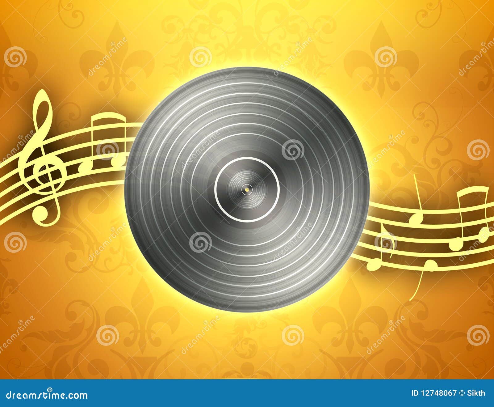 Vinyl Record and Music Notes Stock Illustration - Illustration of metal ...