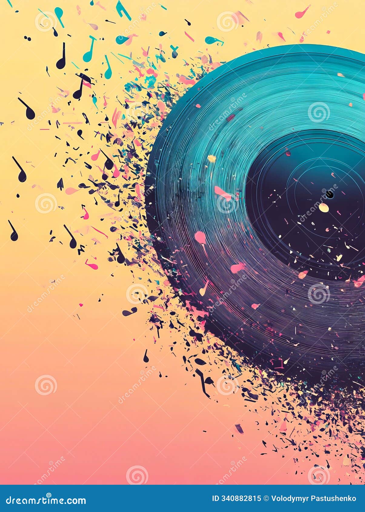 A Vinyl Record with Music Notes Flying Out of it Stock Image - Image of ...