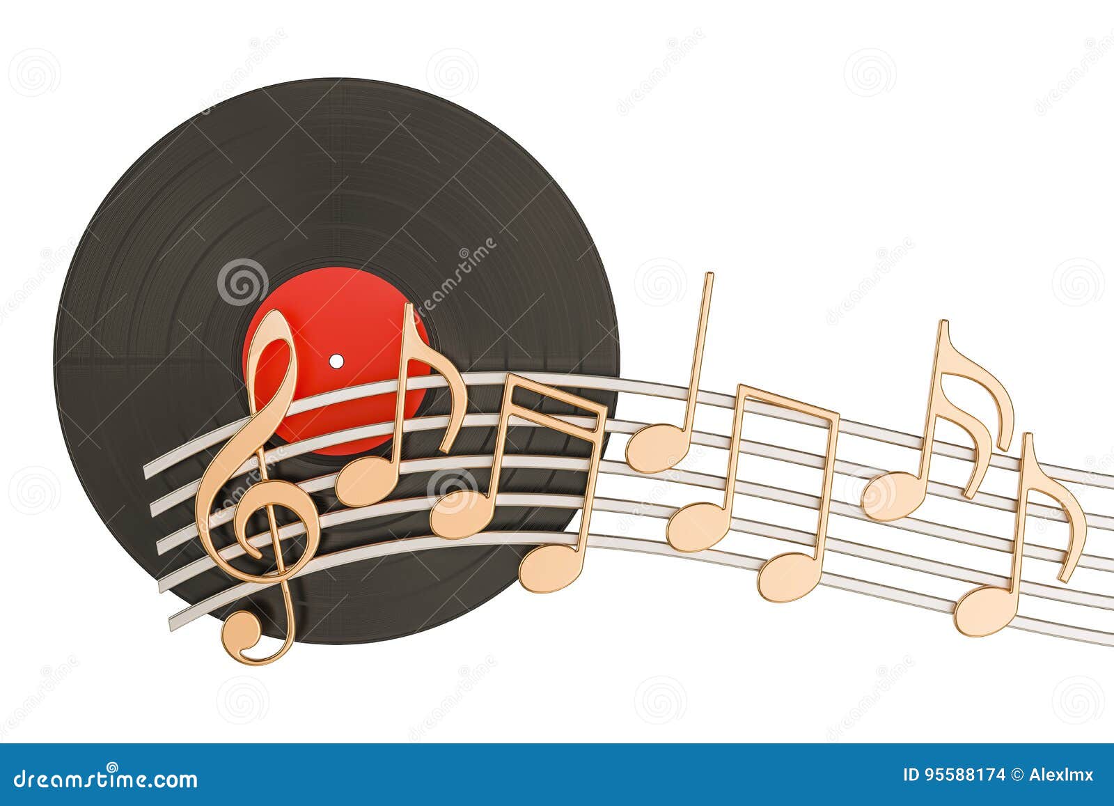 Vinyl Record with Music Notes, Musical Concept. 3D Rendering Stock ...