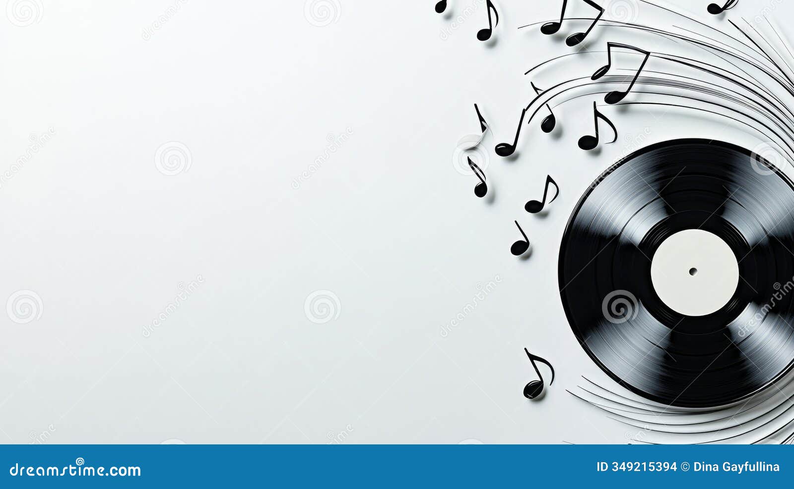 Vinyl Record with Musical Notes Flowing on White Background Stock Photo ...