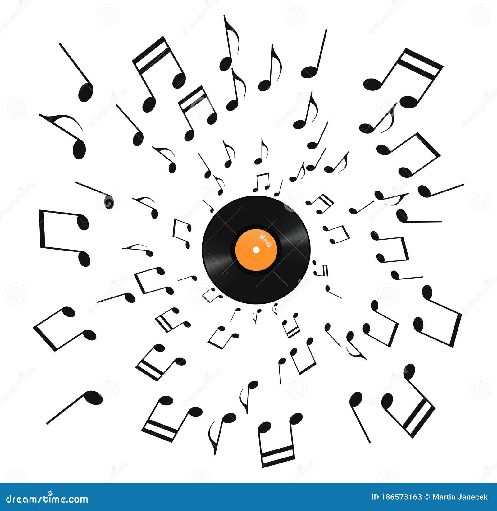 Vinyl record and notes stock illustration. Illustration of graphic ...