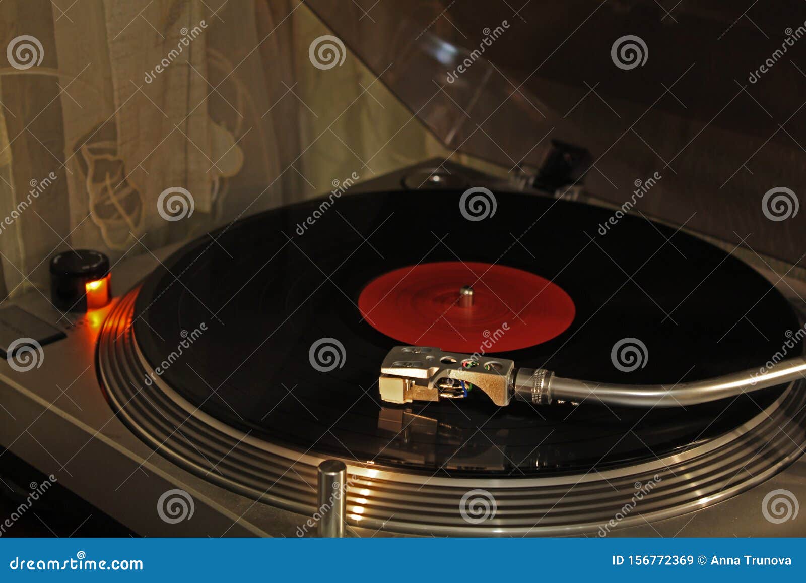 Black Vinyl Record Spinning on the Player the Reflection of the Needle ...