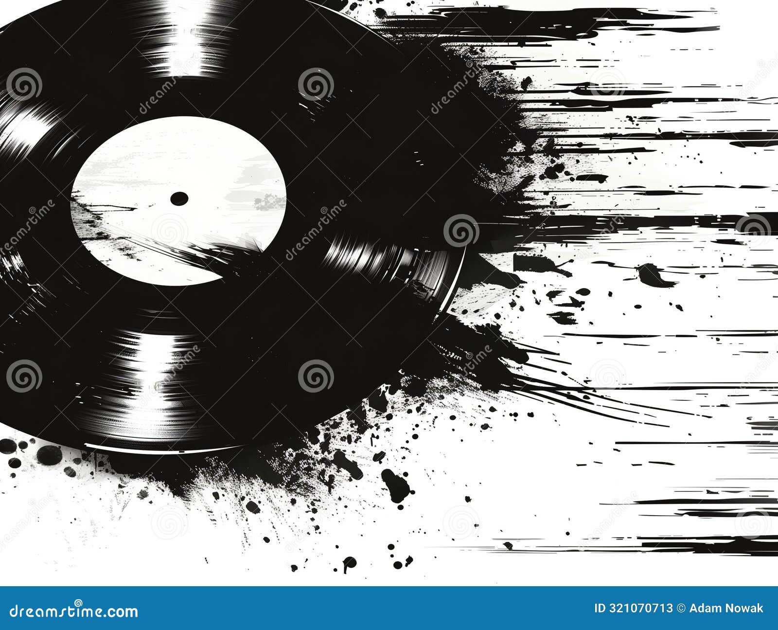 Black and White Vinyl Record with Dynamic Splash Effects Stock ...
