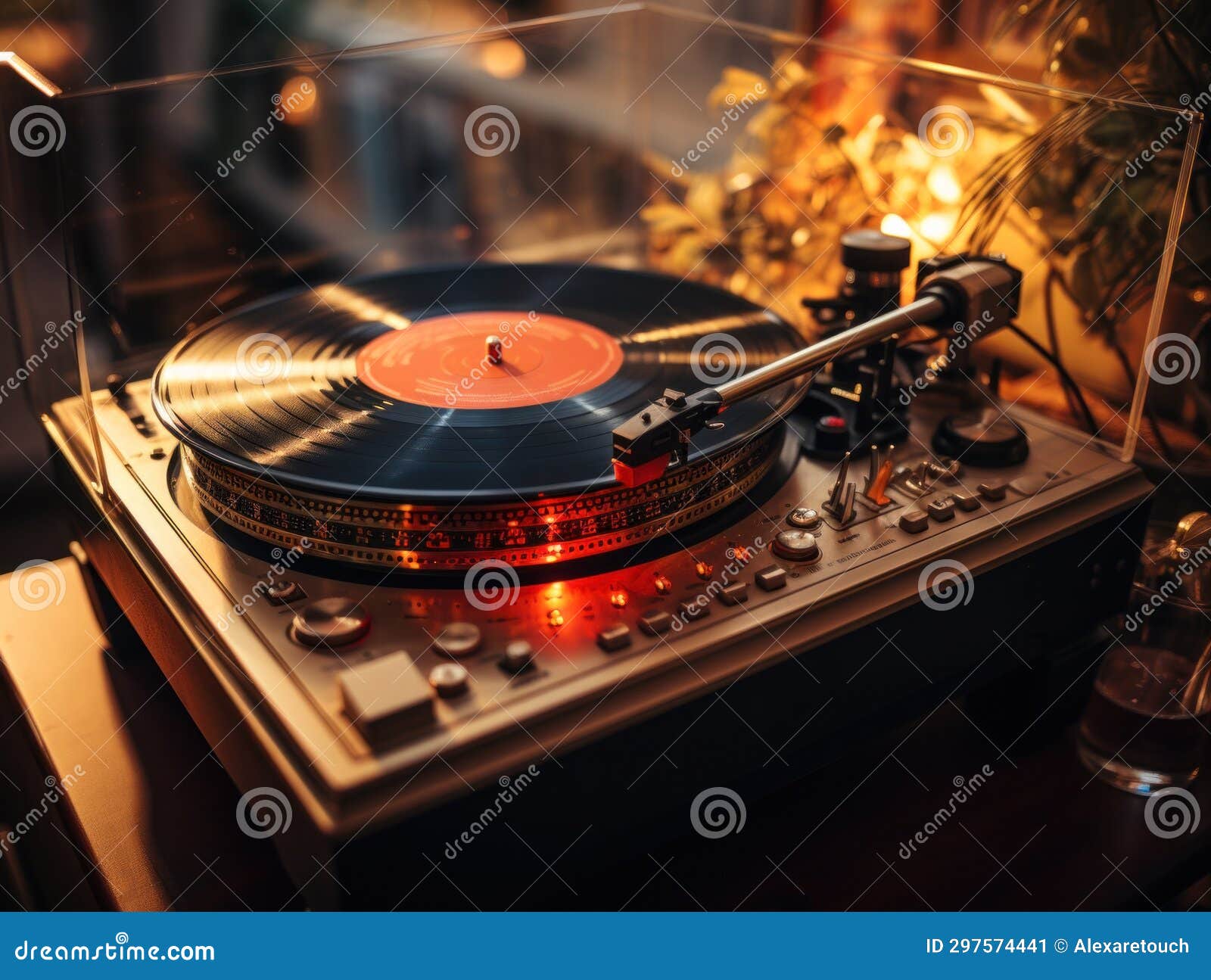 Vinyl record on turntable stock illustration. Illustration of film ...