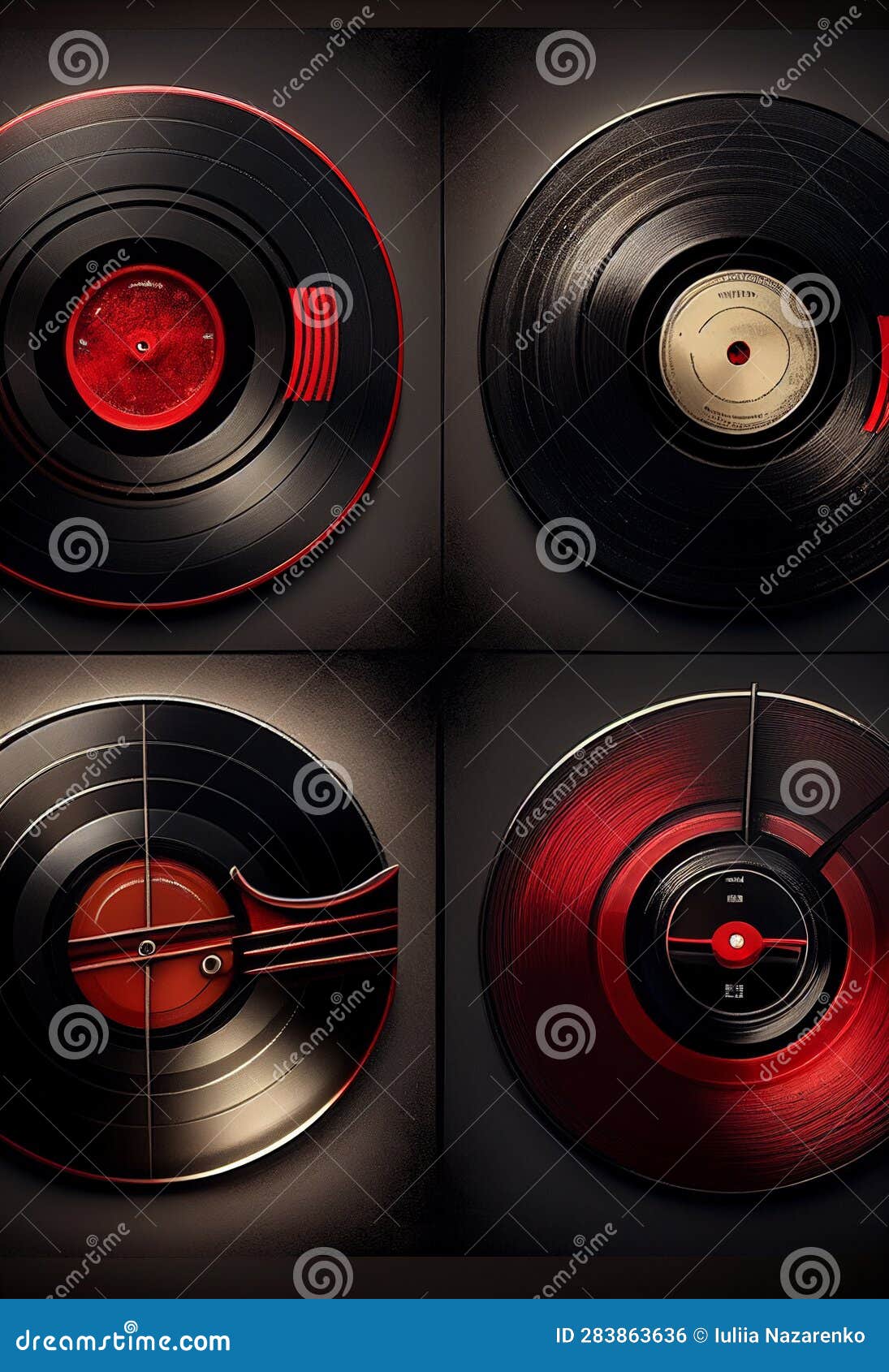 Vinyl Records in Black and Red. AI Generated Stock Illustration ...