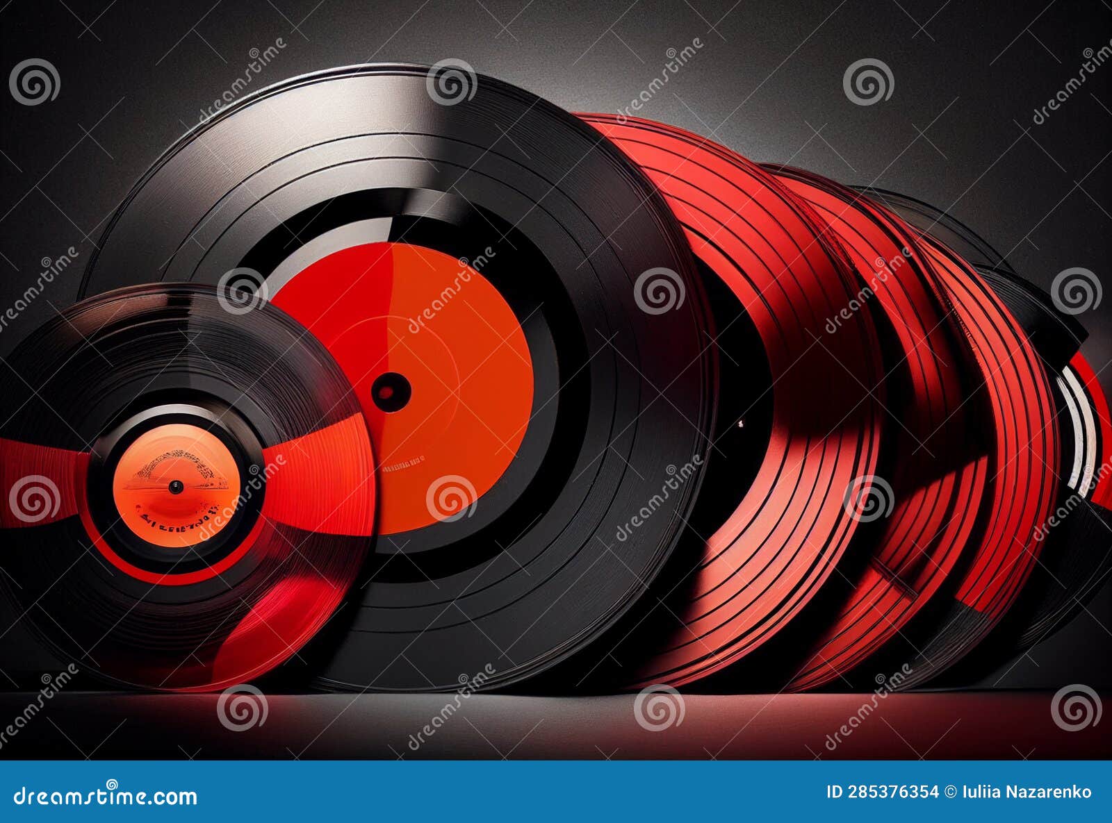 Vinyl Records in Black and Red. AI Generated Stock Illustration ...