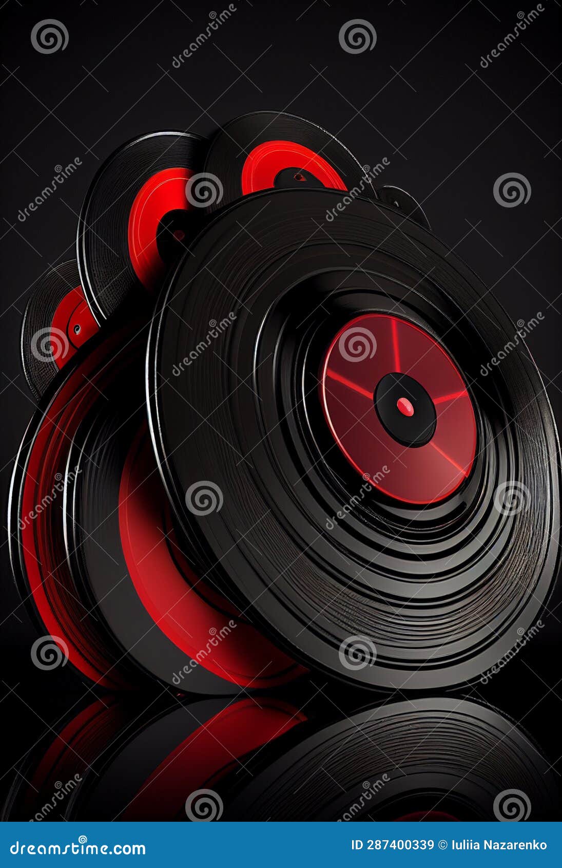 Vinyl Records in Black and Red. AI Generated Stock Illustration ...