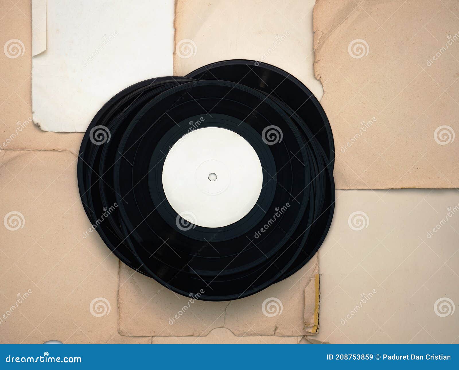 Vinyl Records with Vintage Paper Top View Stock Image - Image of ...