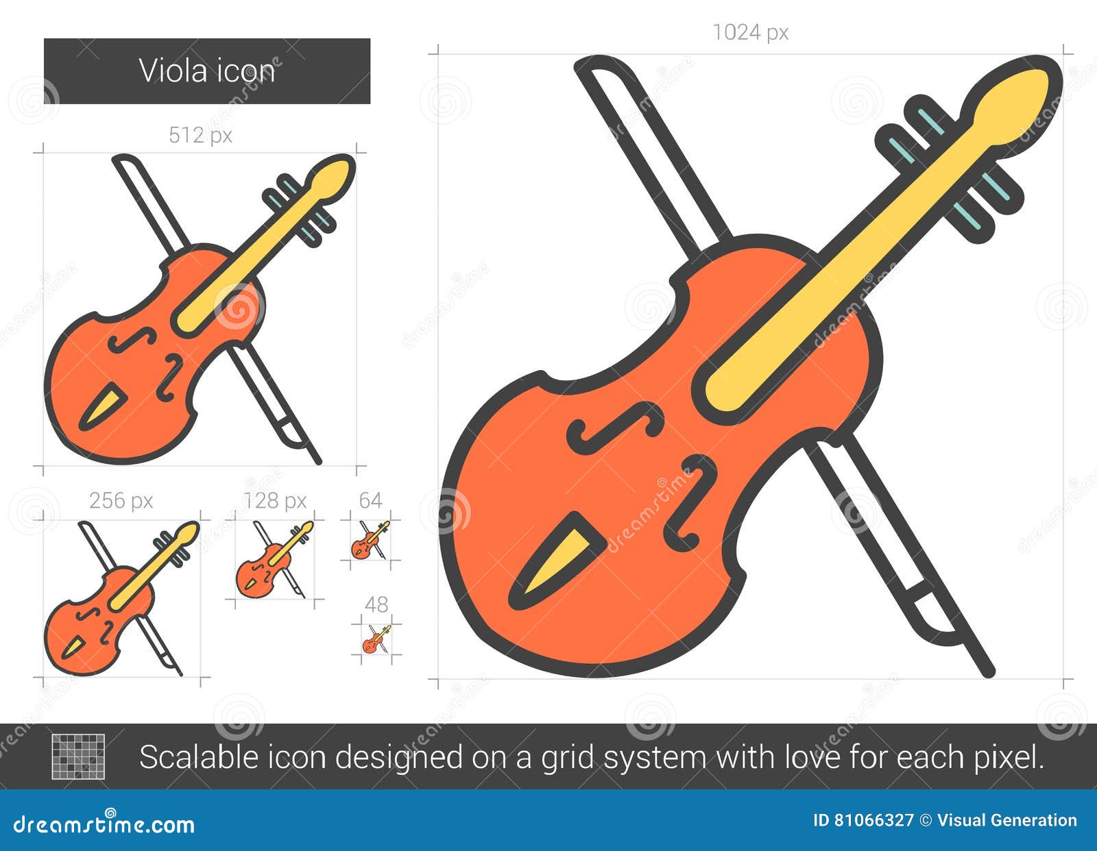 Viola line icon. stock vector. Illustration of draw, retro - 81066327