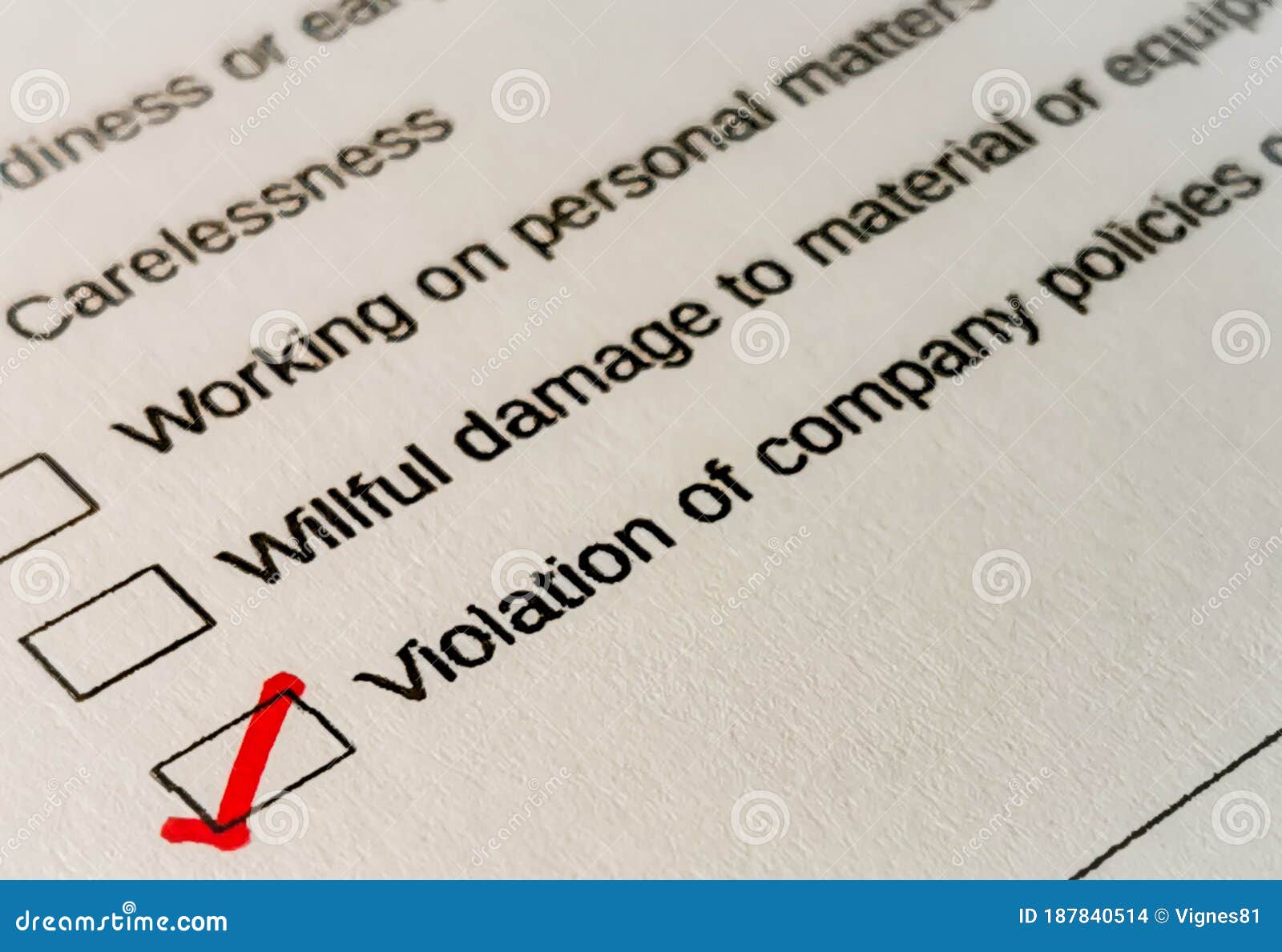 Violation of company stock photo. Image of sacked, text - 187840514