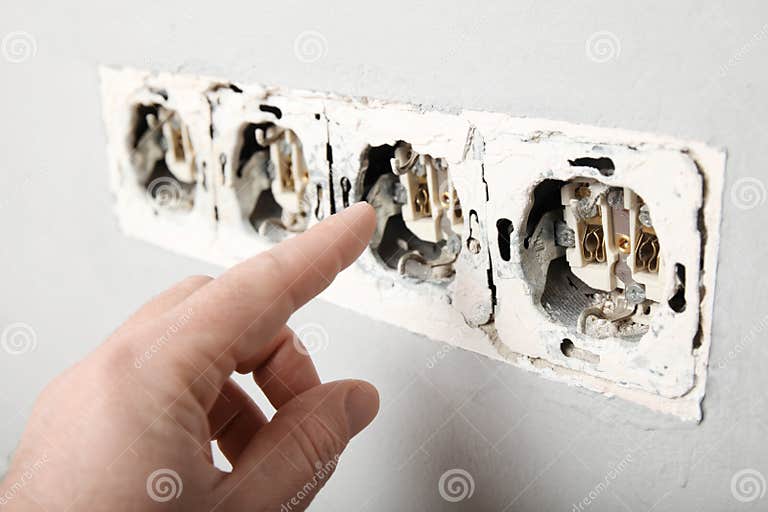 Violation of Electrical Safety Rules, Damaged Socket in the Wall Stock ...