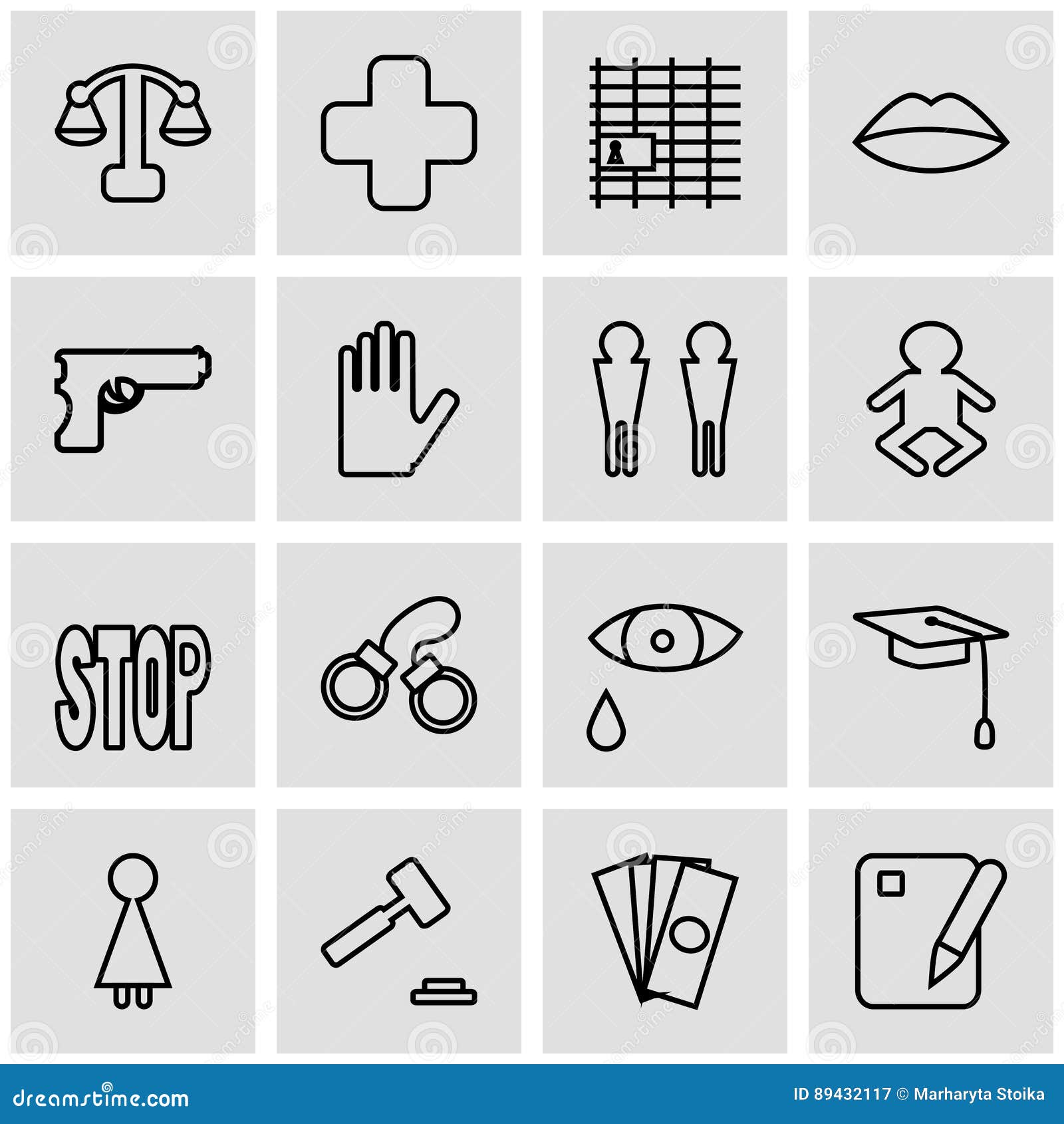 Violation of an Individual`s Rights. Set of Vector Web Icons of the ...