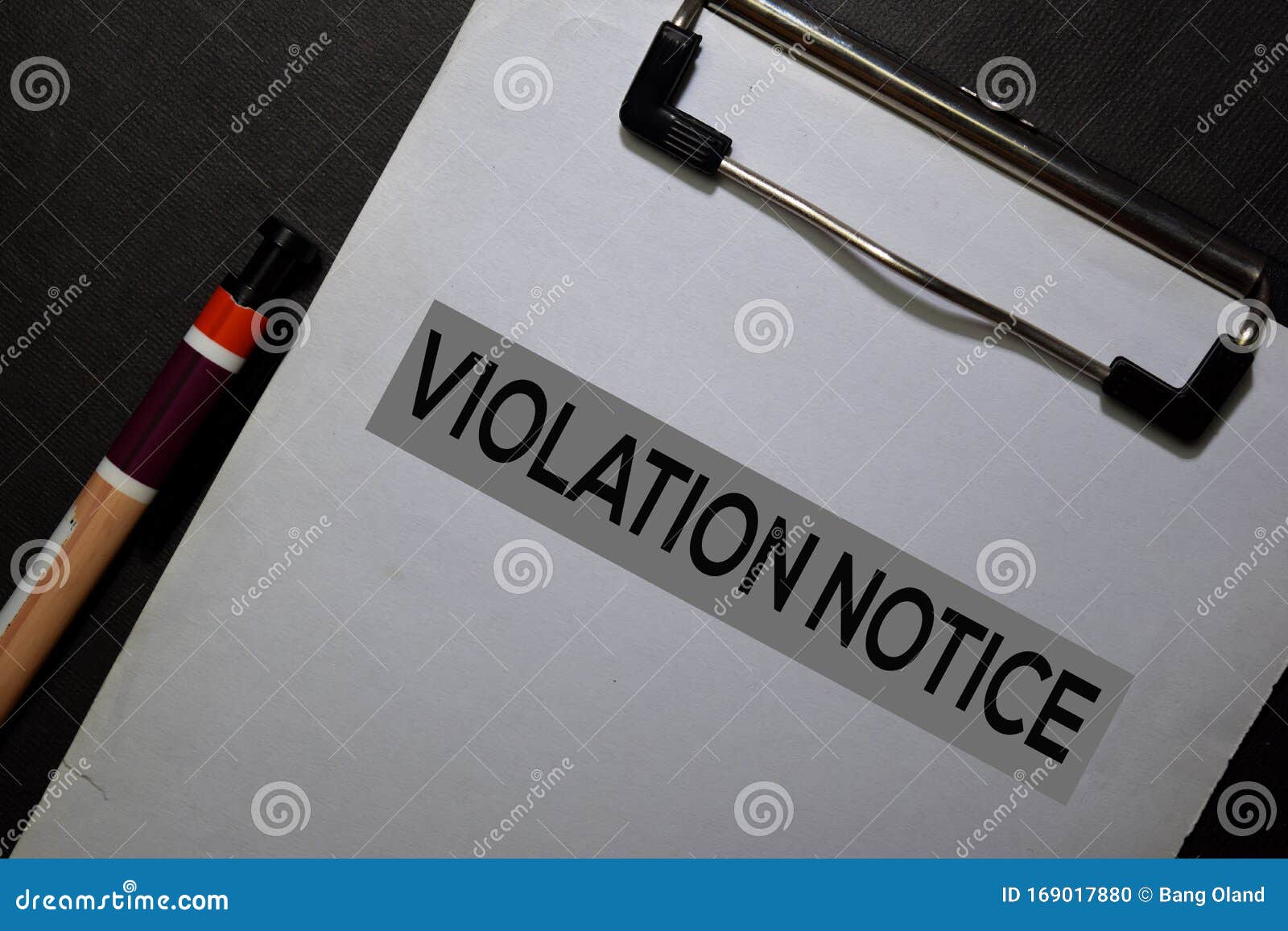 Violation Notice Write on a Paperwork Isolated on Black Table Stock ...