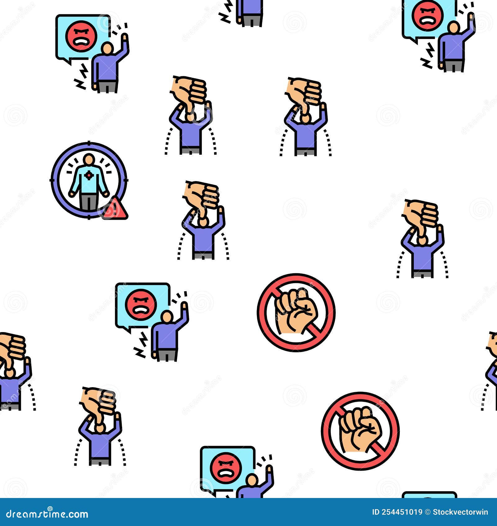 Violence First Aggressive Hand Vector Seamless Pattern Stock Vector ...