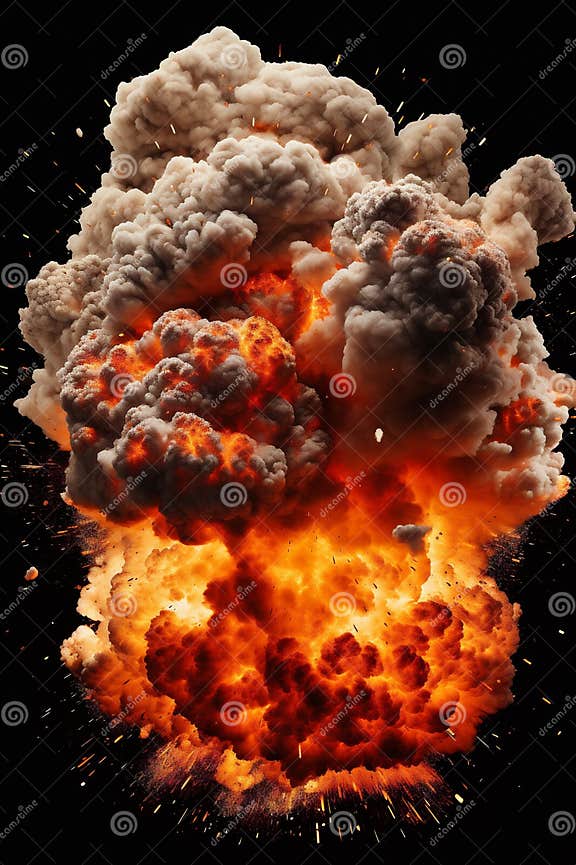 A Violent Dynamite or C4 Explosion on a White Background, on a Black ...