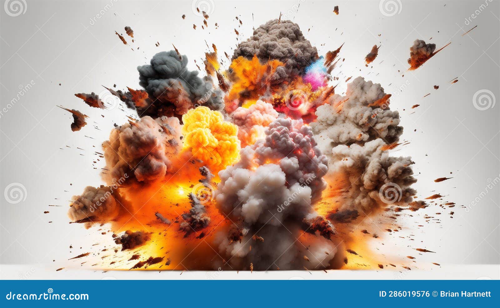 A Violent Dynamite or C4 Explosion on a White Background, Flame and ...