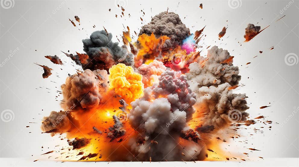 A Violent Dynamite or C4 Explosion on a White Background, Flame and ...