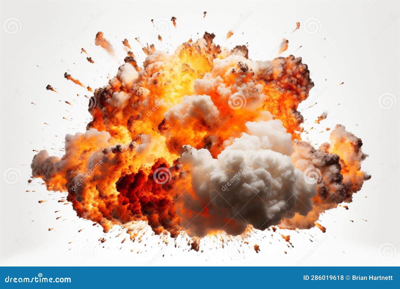 A Violent Dynamite or C4 Explosion on a White Background, Flame and ...