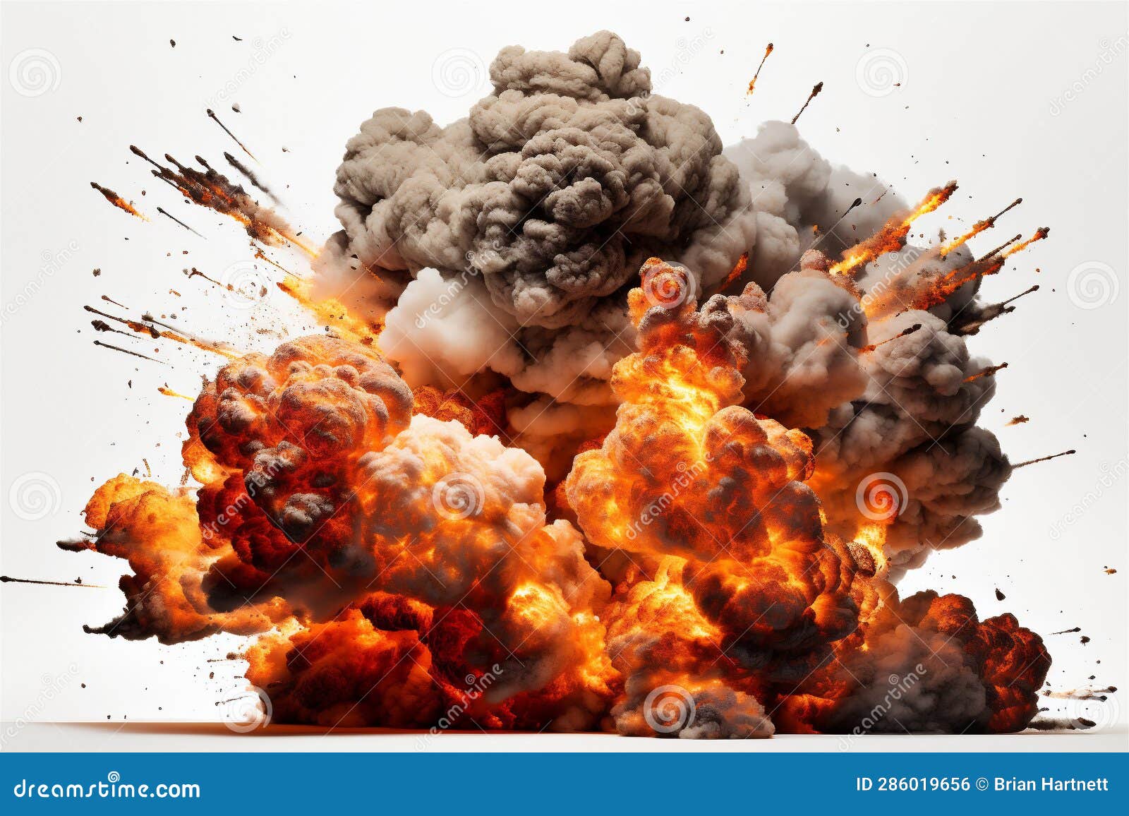 A Violent Dynamite or C4 Explosion on a White Background, Flame and ...