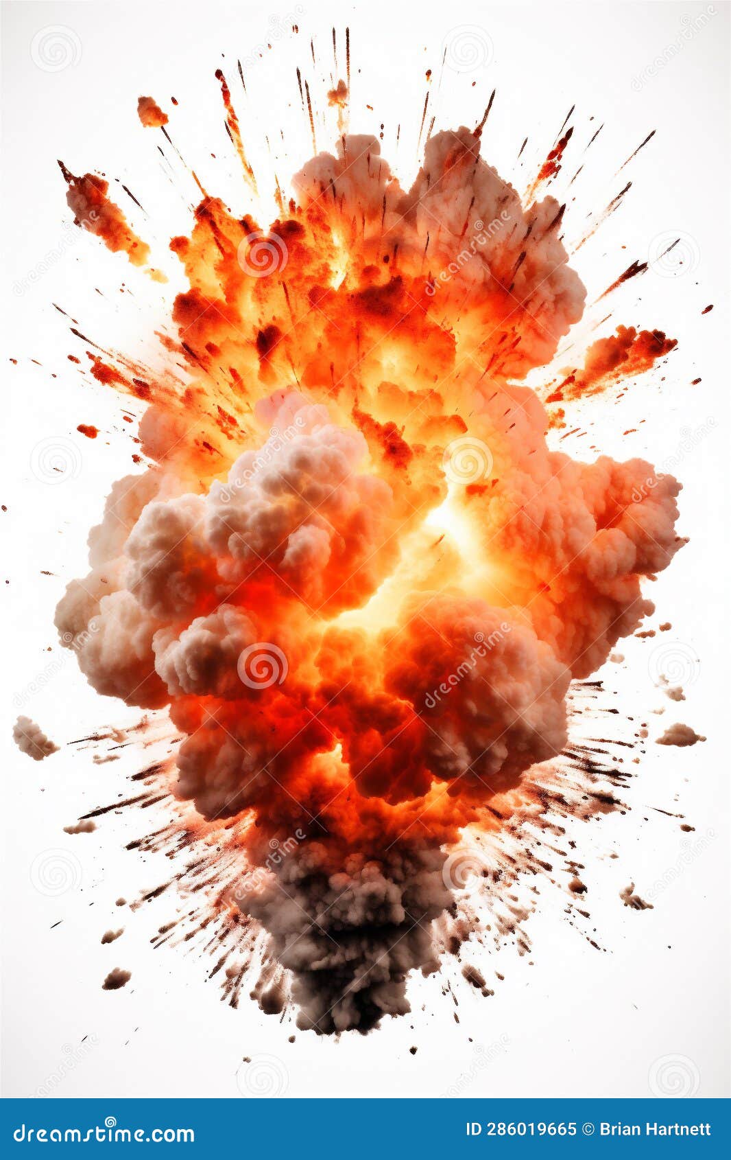 A Violent Dynamite or C4 Explosion on a White Background, Flame and ...