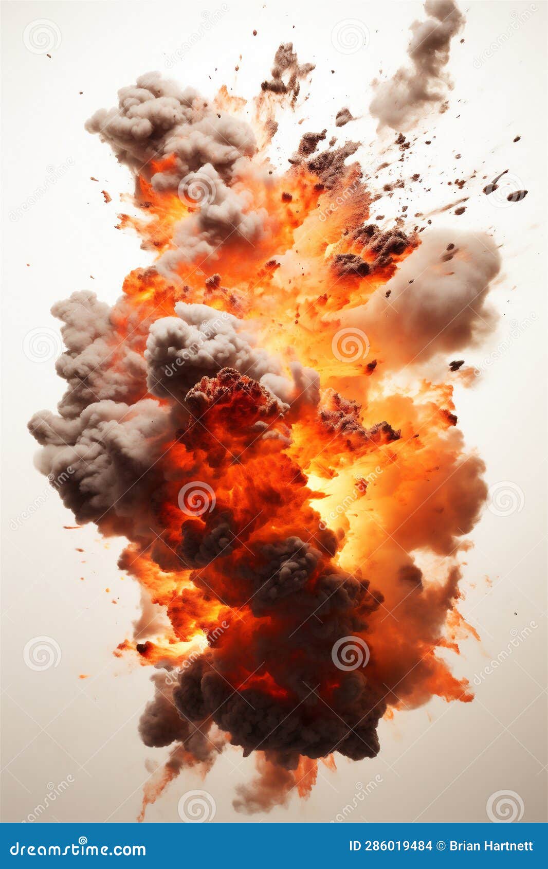 A Violent Dynamite or C4 Explosion on a White Background, Flame and ...
