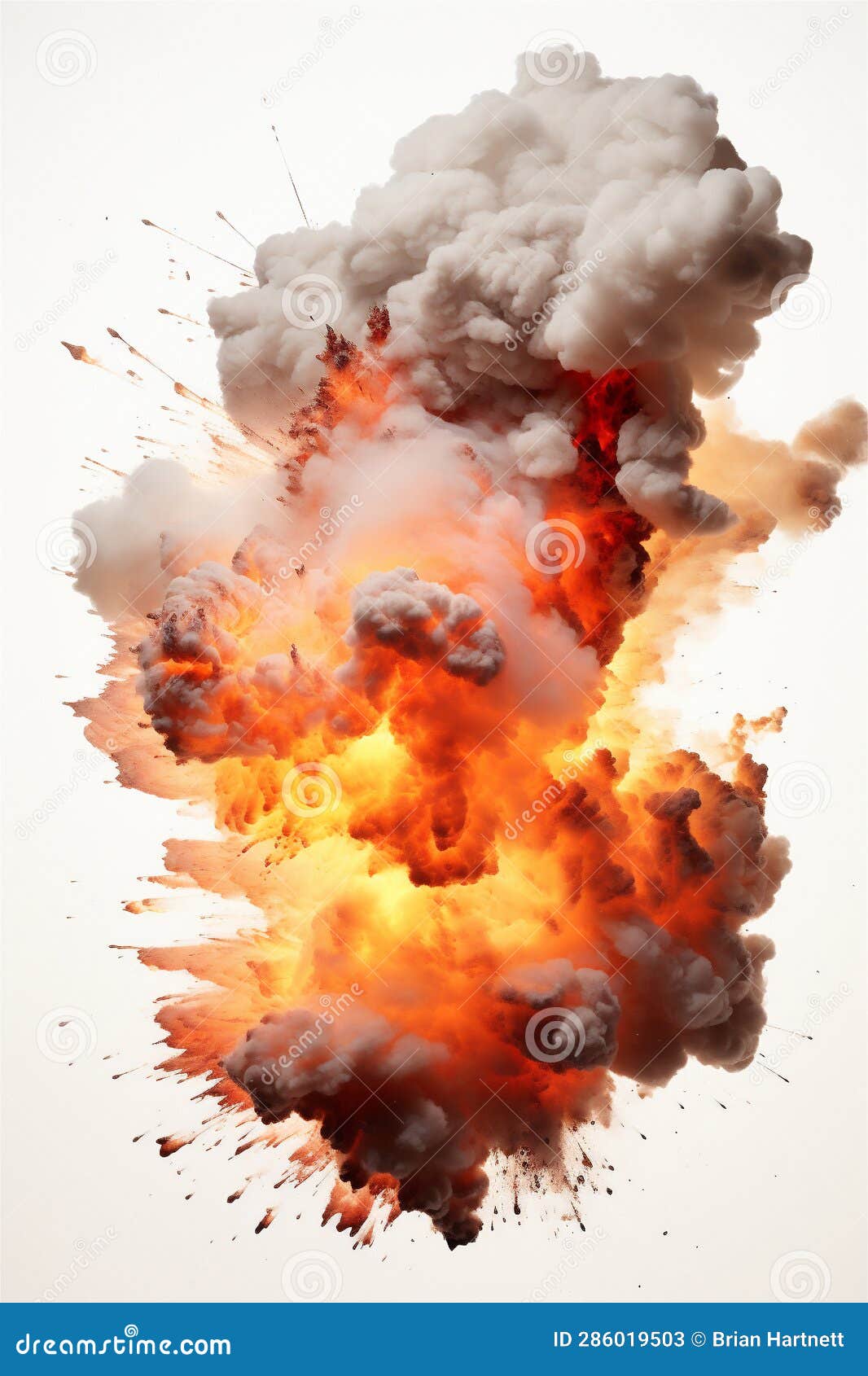 A Violent Dynamite or C4 Explosion on a White Background, Flame and ...