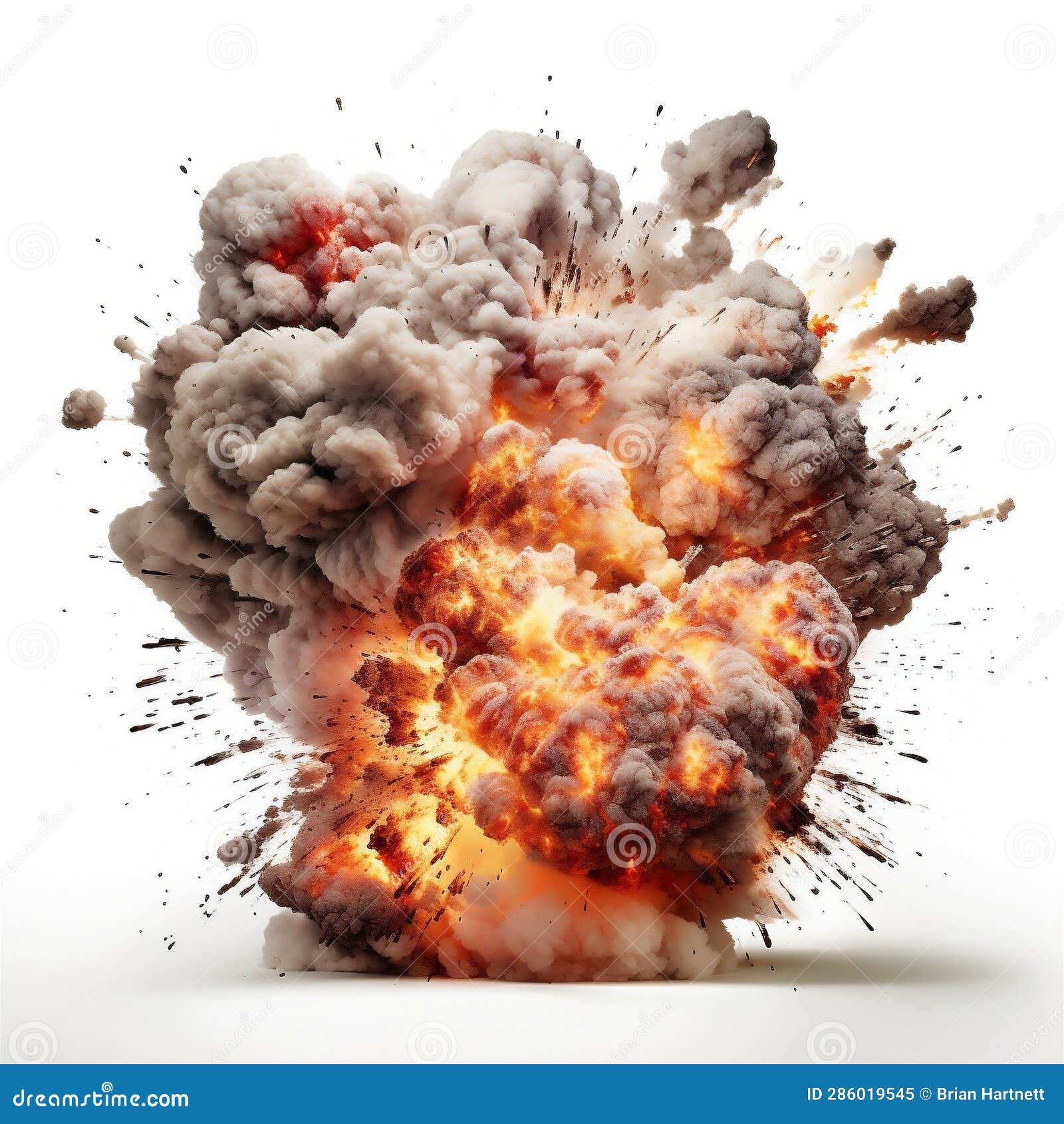 A Violent Dynamite or C4 Explosion on a White Background, Flame and ...