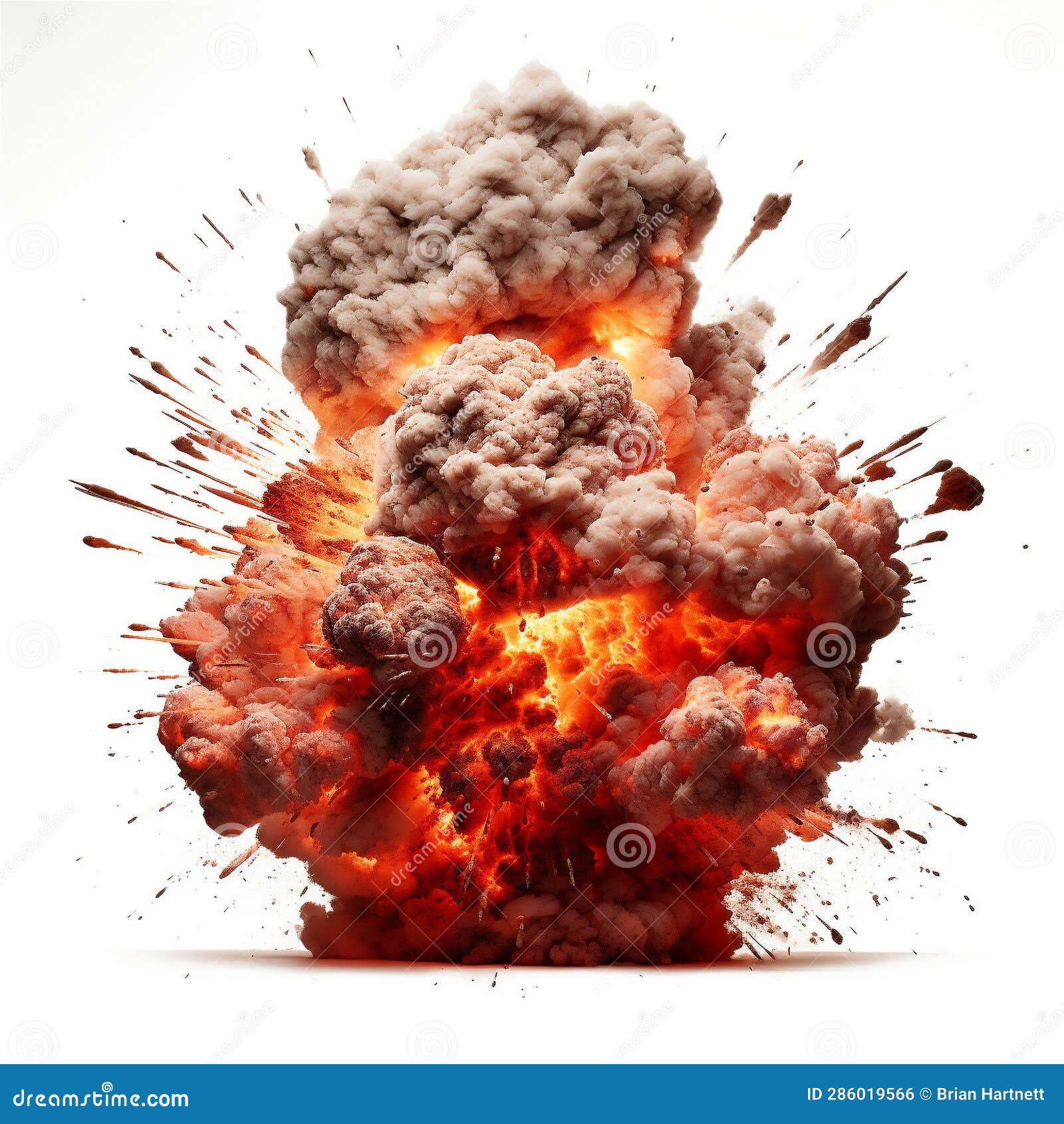 A Violent Dynamite or C4 Explosion on a White Background, Flame and ...