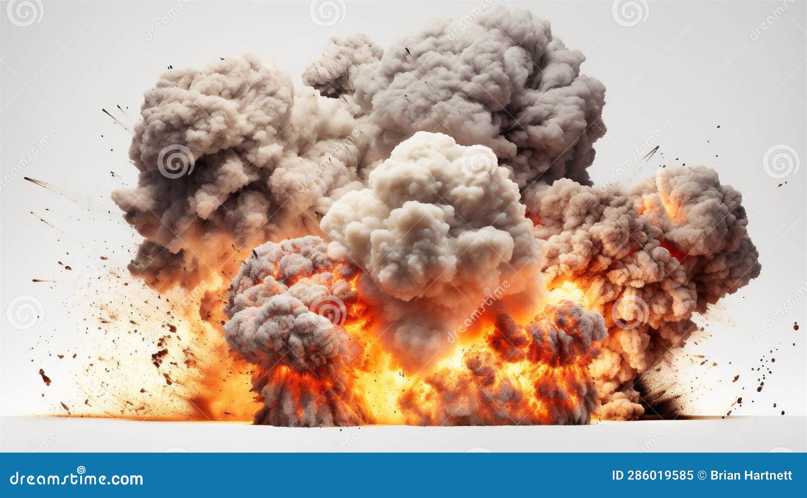 A Violent Dynamite or C4 Explosion on a White Background, Flame and ...