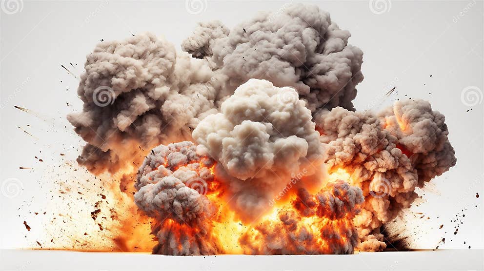 A Violent Dynamite or C4 Explosion on a White Background, Flame and ...