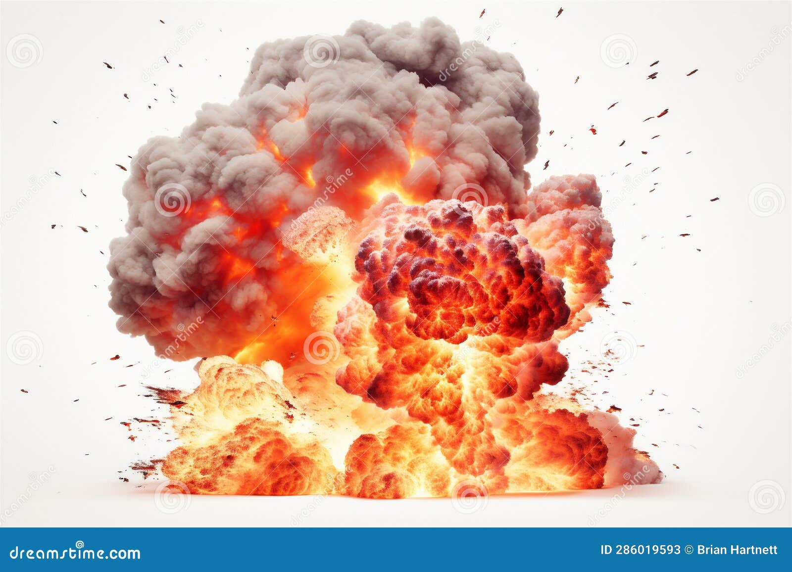 A Violent Dynamite or C4 Explosion on a White Background, Flame and ...