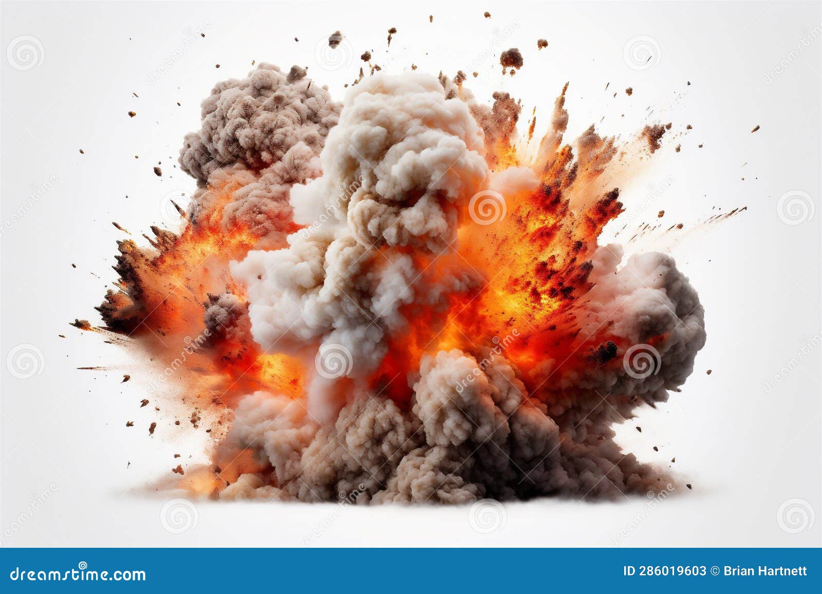 A Violent Dynamite or C4 Explosion on a White Background, Flame and ...