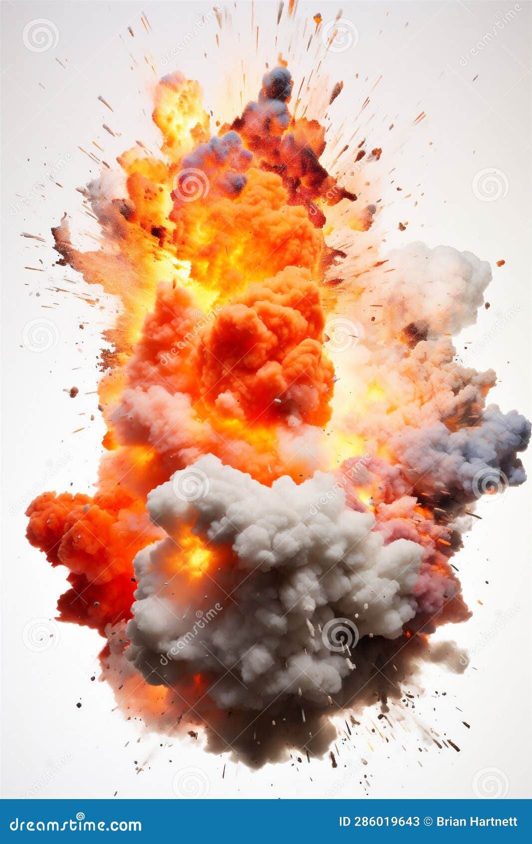 A Violent Dynamite or C4 Explosion on a White Background, Flame and ...