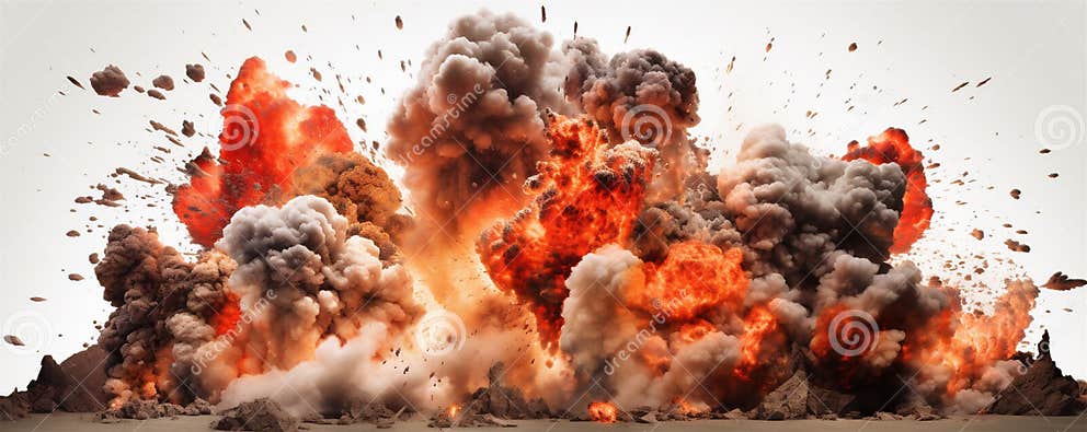 A Violent Dynamite or C4 Explosion on a White Background, Flame and ...