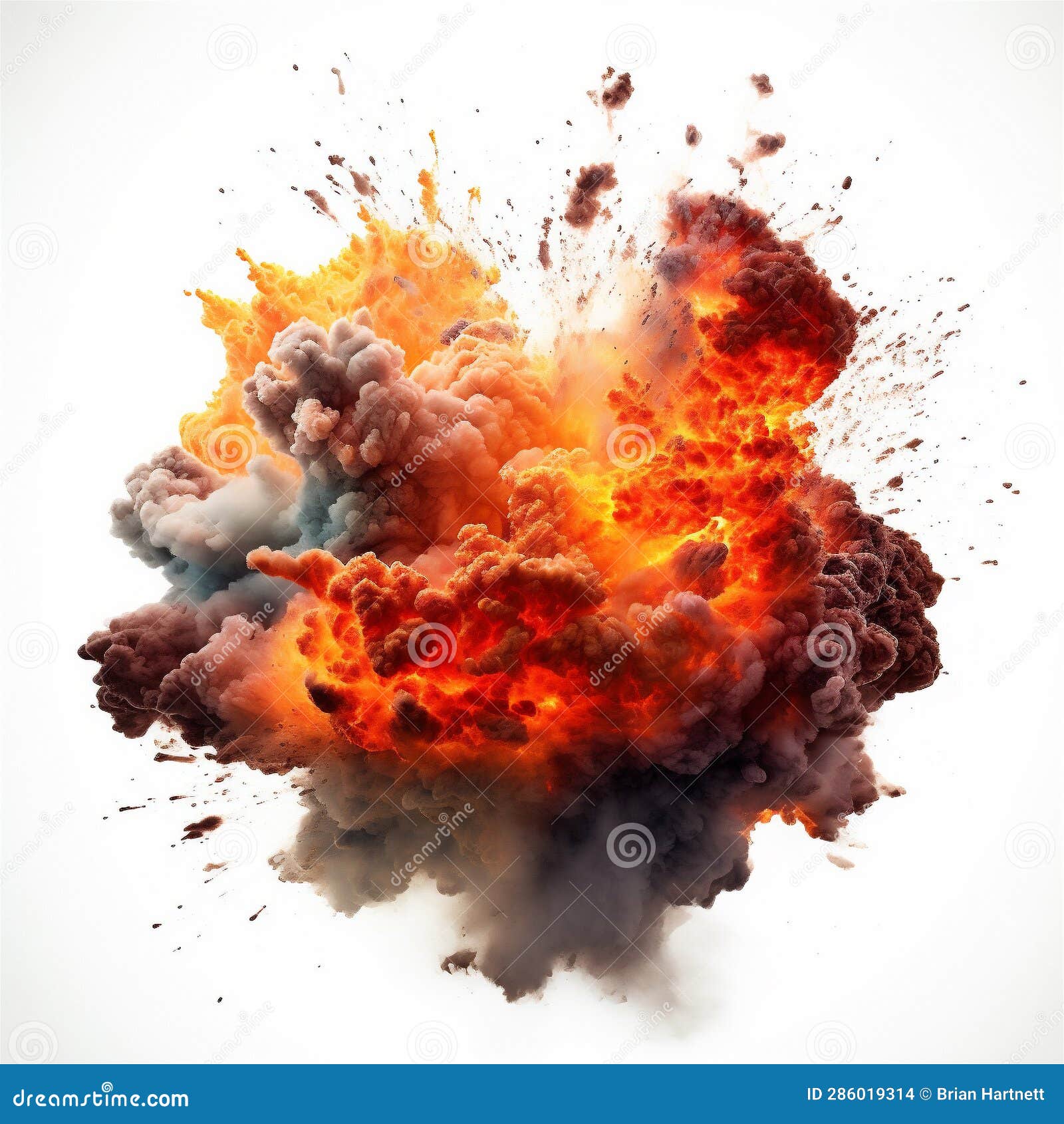 A Violent Dynamite or C4 Explosion on a White Background, Flame and ...