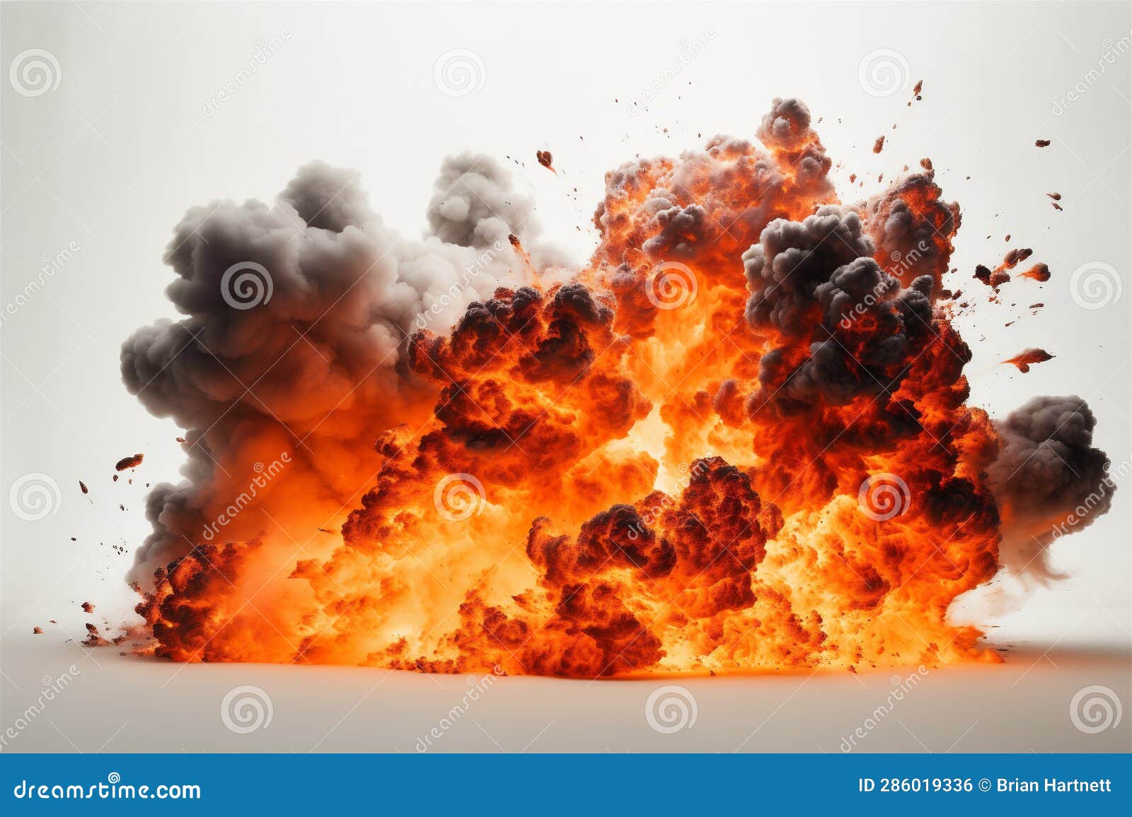 A Violent Dynamite or C4 Explosion on a White Background, Flame and ...