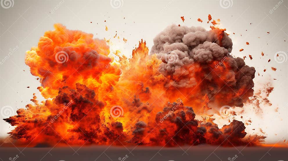 A Violent Dynamite or C4 Explosion on a White Background, Flame and ...