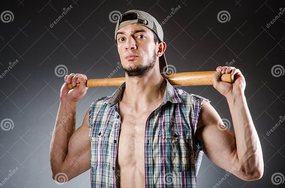 Violent Man with Baseball Bat Stock Image - Image of holding, gangster ...
