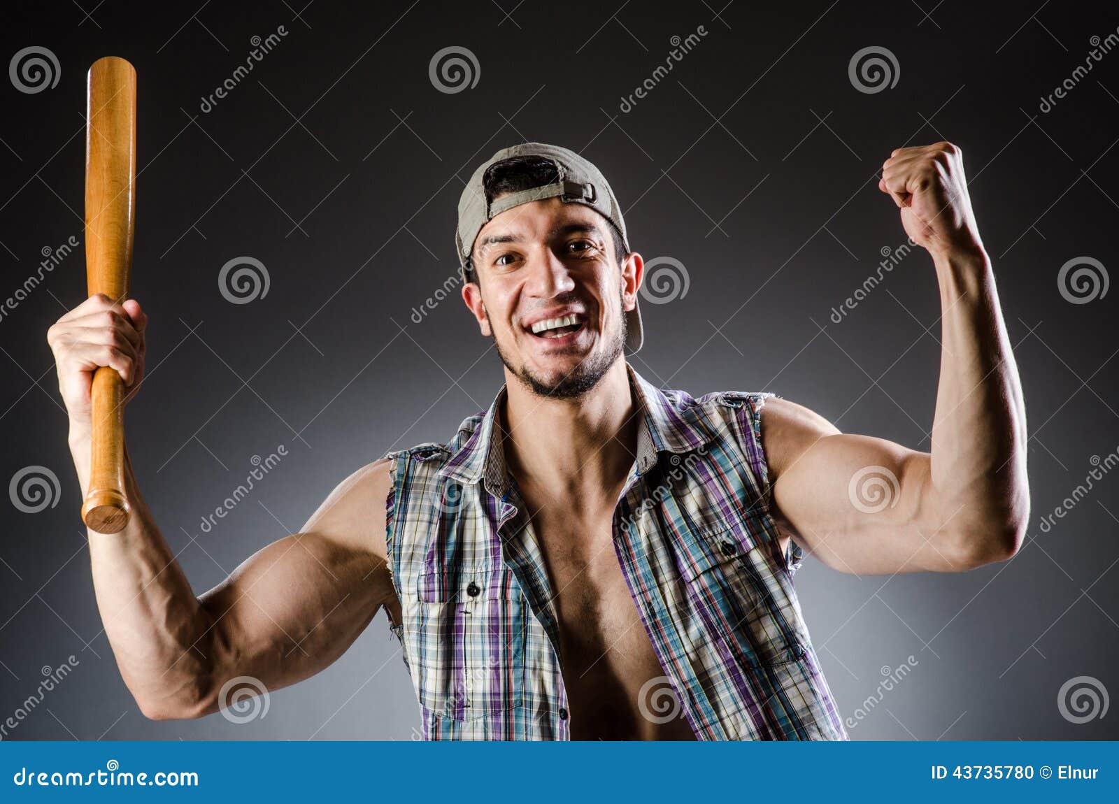 Violent Man with Baseball Bat Stock Photo - Image of garage, background ...