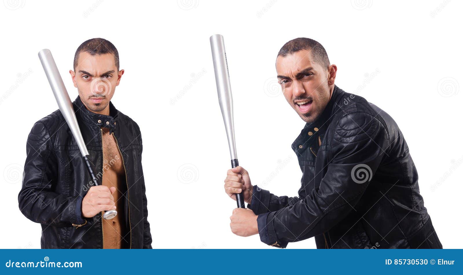 The Violent Man with Baseball Bat on White Stock Photo - Image of ...