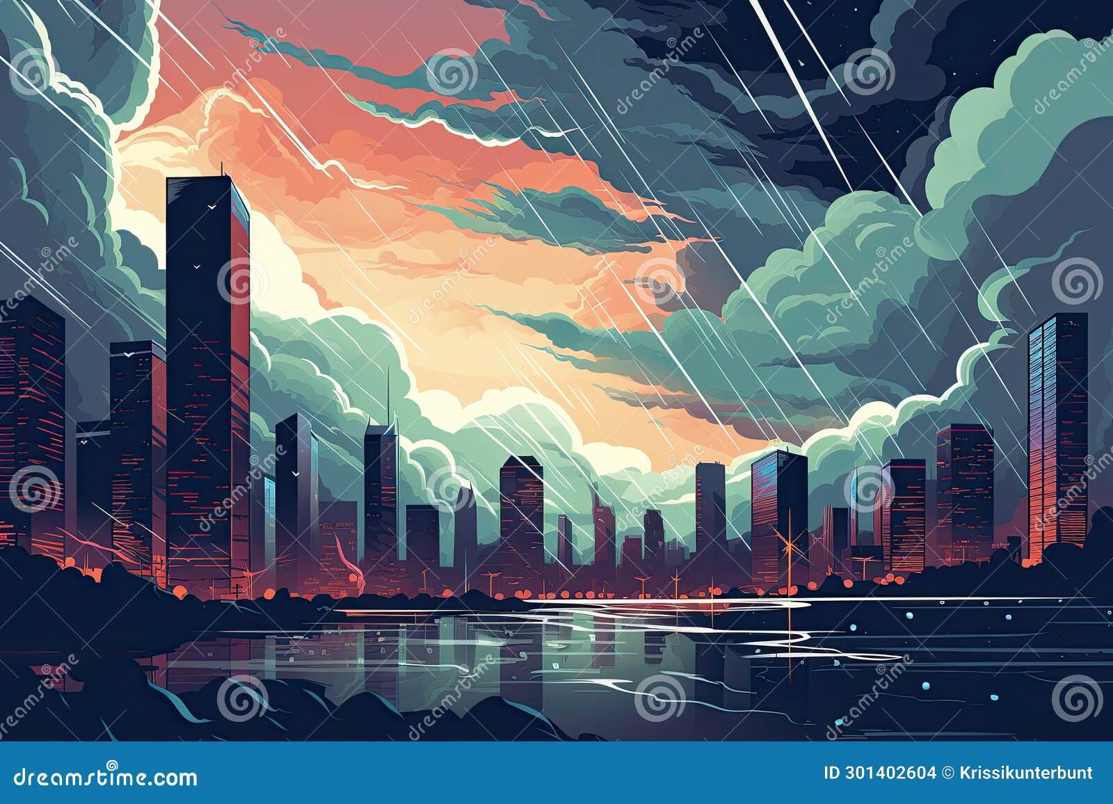 Violent Storm in Big City AI Generated Stock Illustration ...