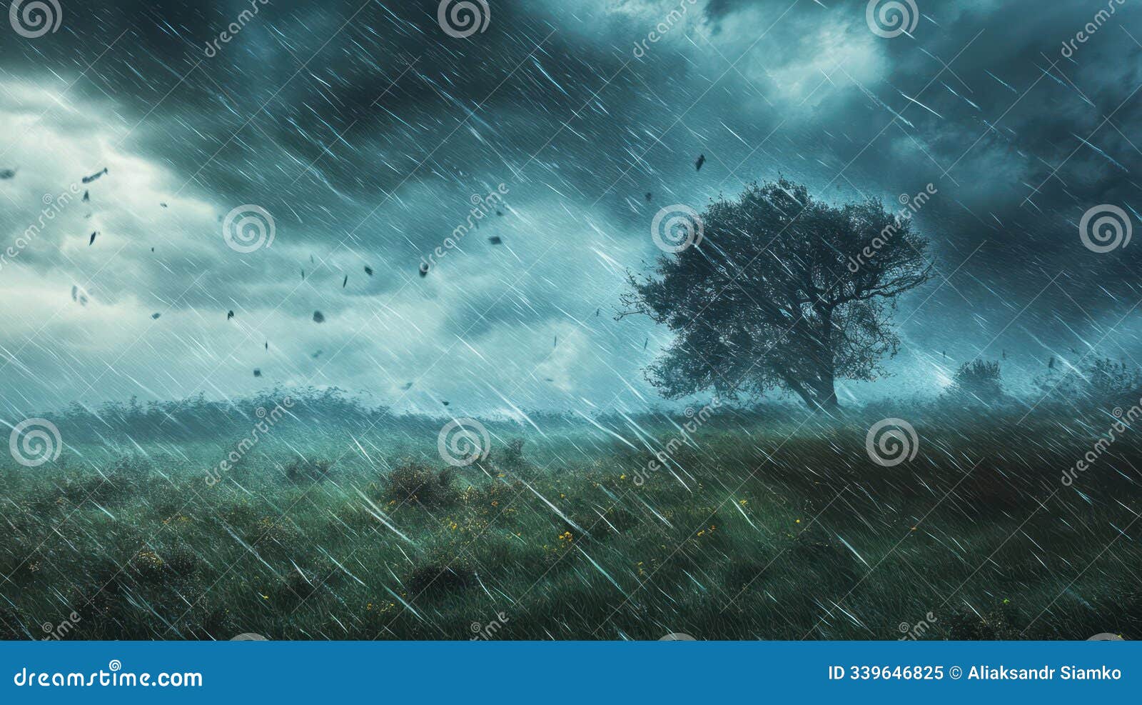 Violent Storm With Wind And Rain Lashing Against A Forest As Lightning ...